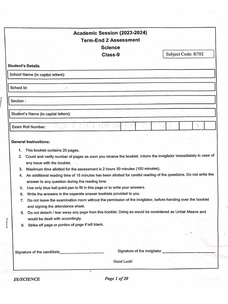 Term 2 Science Class 9 2023-24 | PDF