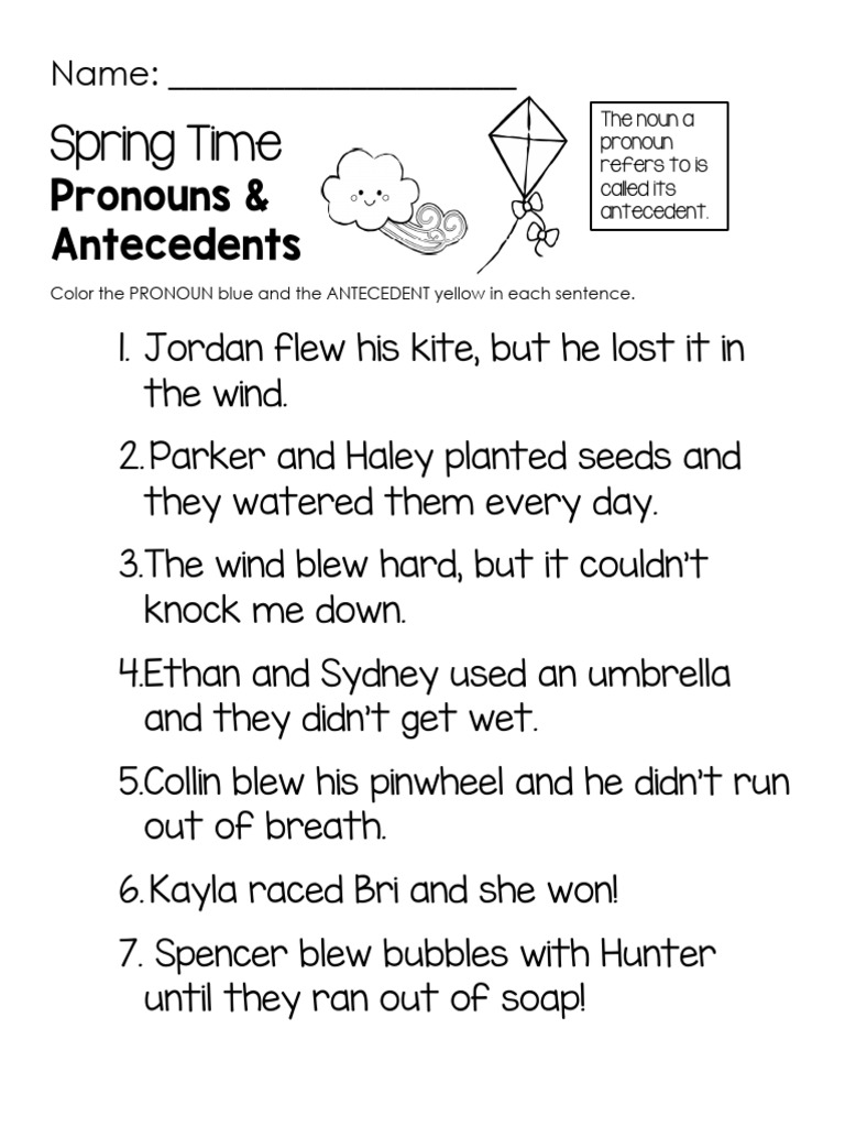 Spring Time: Pronouns & Antecedents | PDF