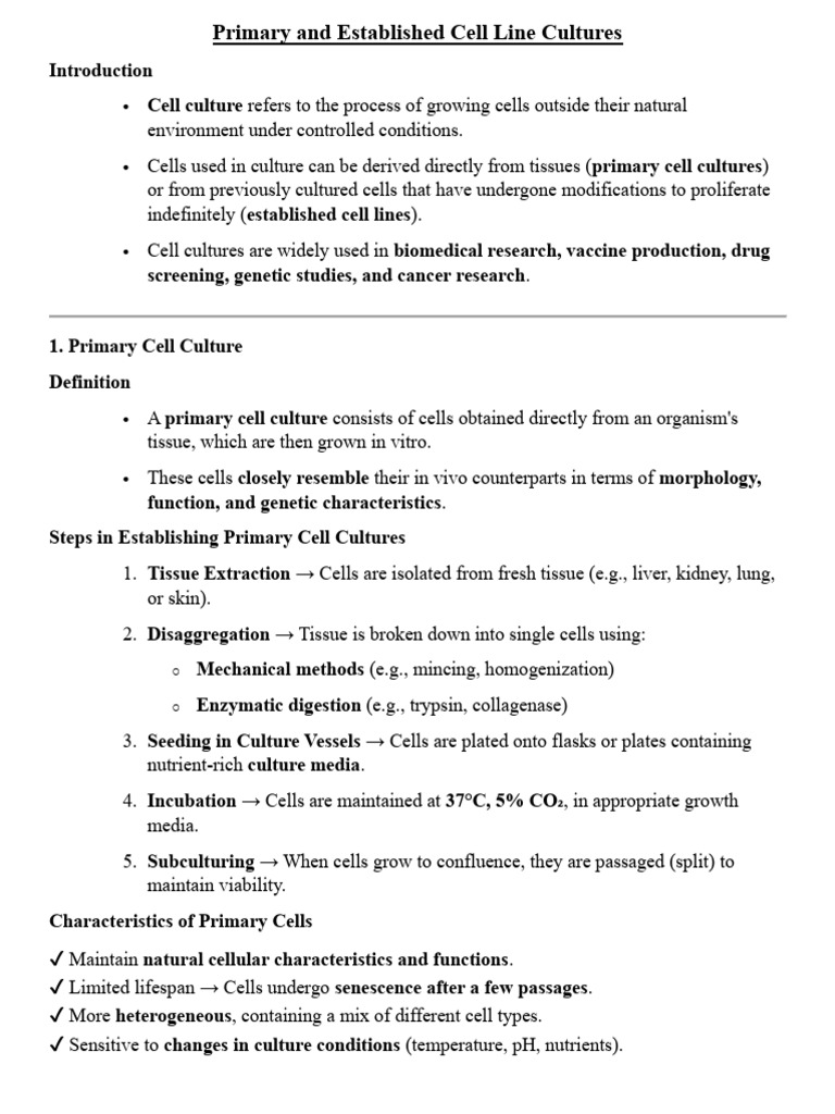 Primary and Established Cell Line Cultures | PDF | Cell Culture ...