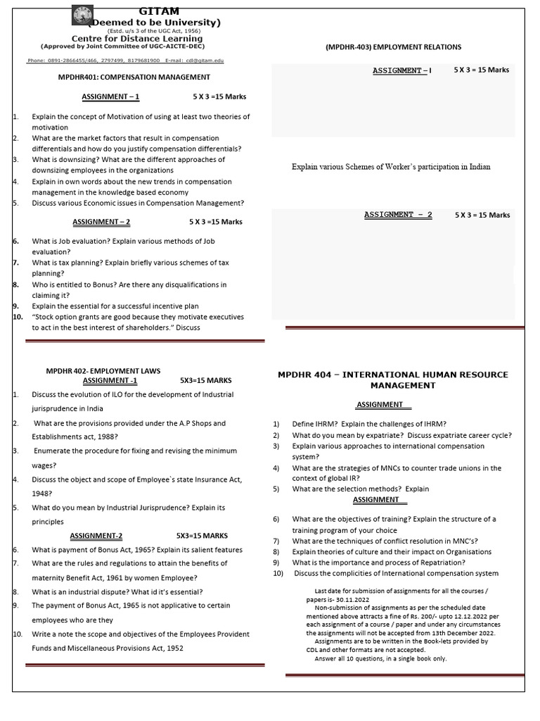 MBA - HRM 4th Semester Assignments | PDF | Employment | Economies