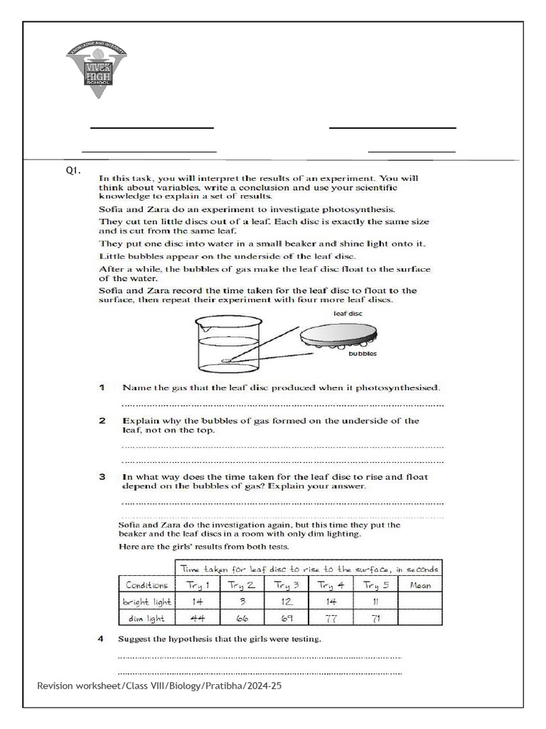 CH 1photosynthesisRevWorksheet | PDF