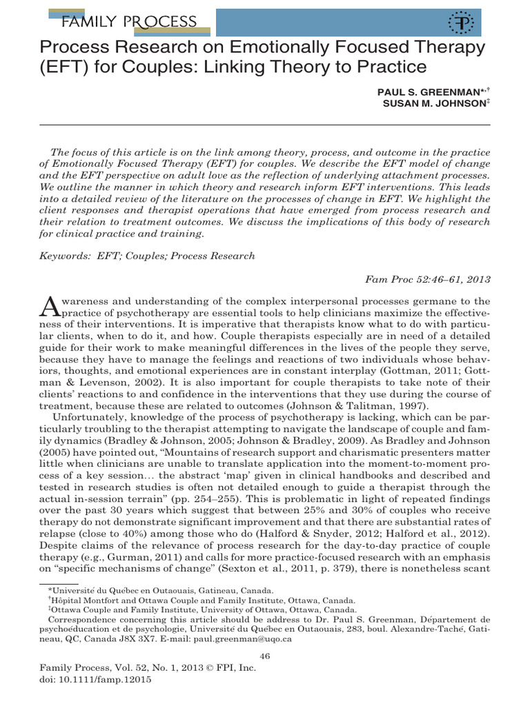 Process Research On Emotionally Focused Therapy | PDF | Psychotherapy ...