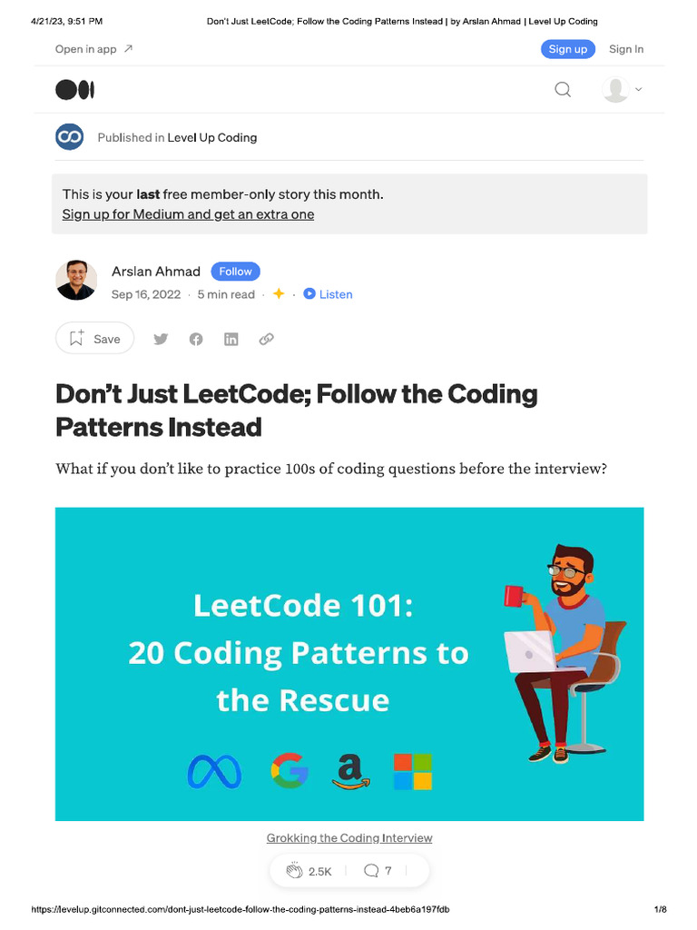 Don’t Just LeetCode; Follow the Coding Patterns Instead | PDF Don’t Just LeetCode; Follow the Coding Patterns Instead | PDF