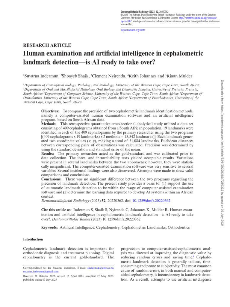 Human Examination and Artificial Intelligence in Cephalometric Landmark ...