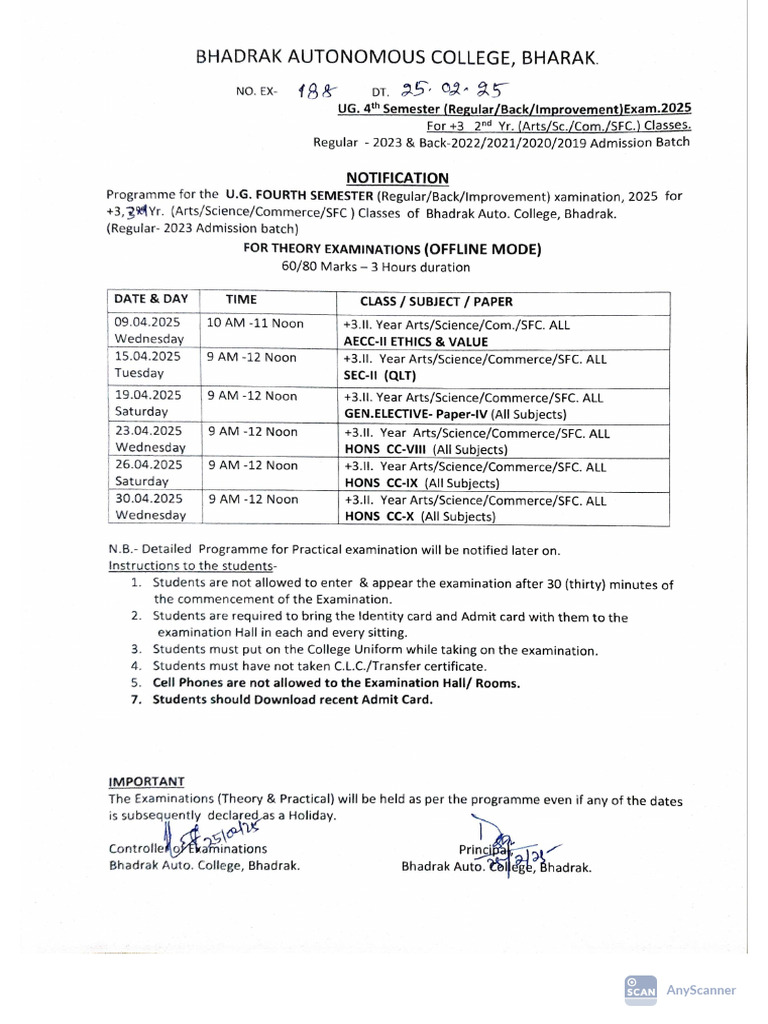 UG 4th Semester Exam | PDF