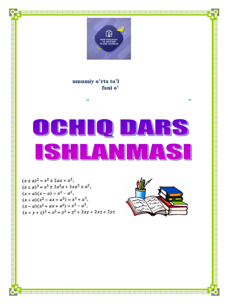 7 Sinf Algebra 49 Algebraik Kasr Kasrlarni Qisqartirish+2025 | PDF