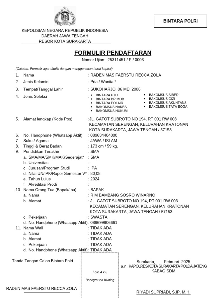 Formulir Pendaftaran Bintara 3 | PDF