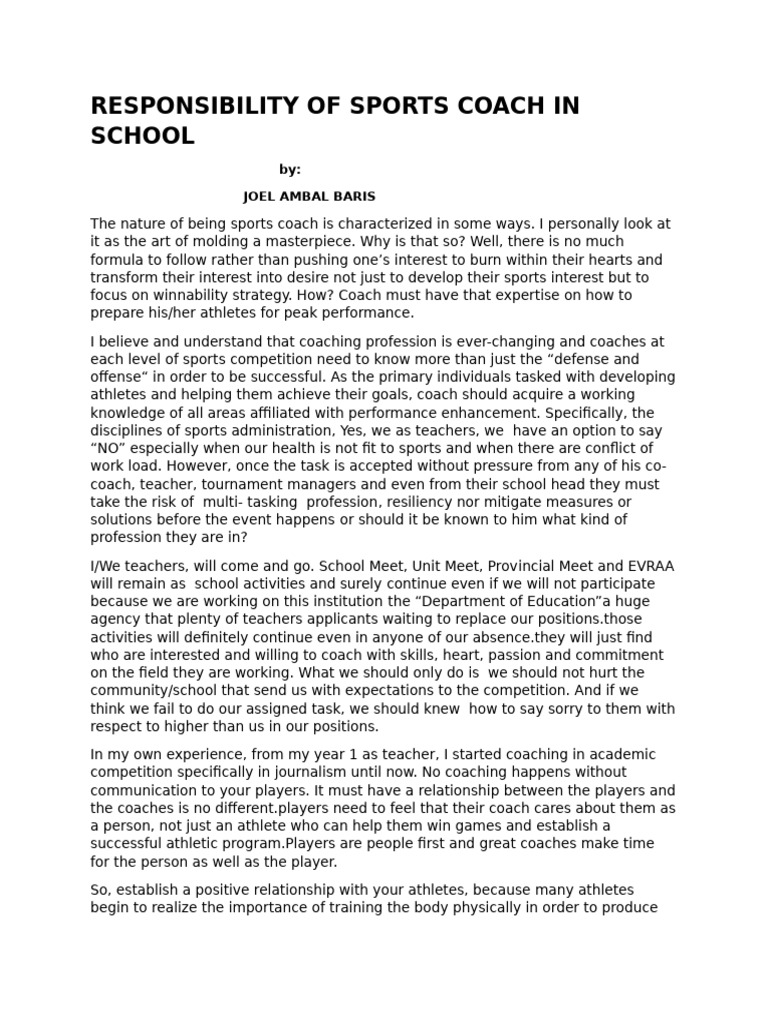 Role of School Sports Coaches | PDF | Risk | Sports