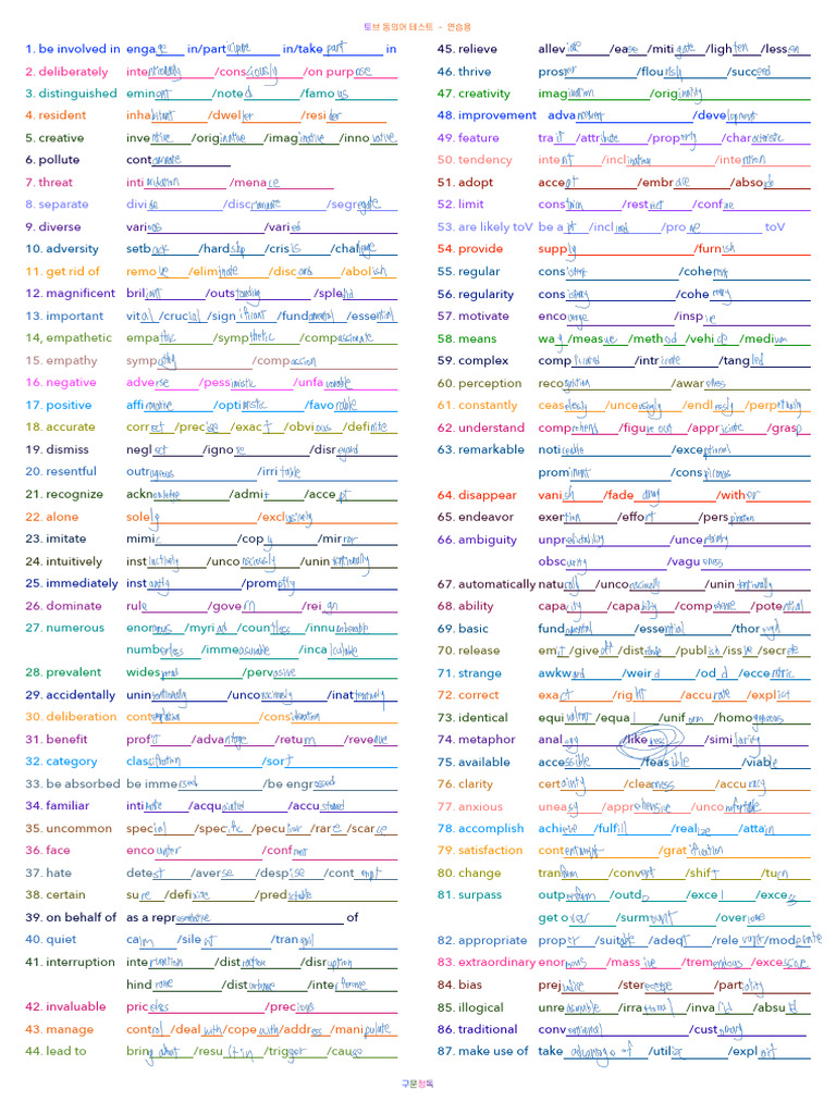 동의어 - 시험지 - 4글자제시 (1) - 240323 - 112351 | PDF