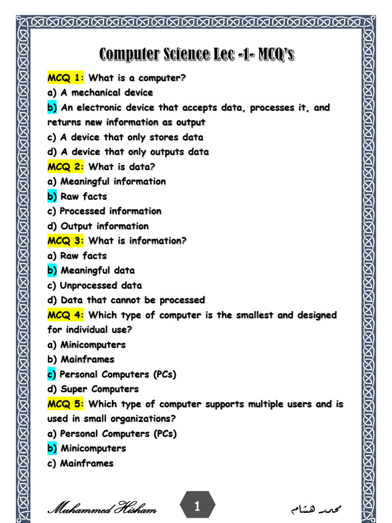 Computer Science MCQ LEC123 | PDF | Computer Data Storage | Random Access Memory
