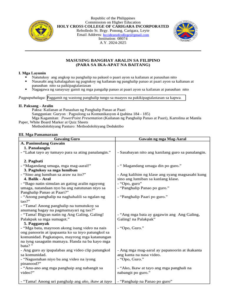 Filipino Detailed Lesson Plan | PDF