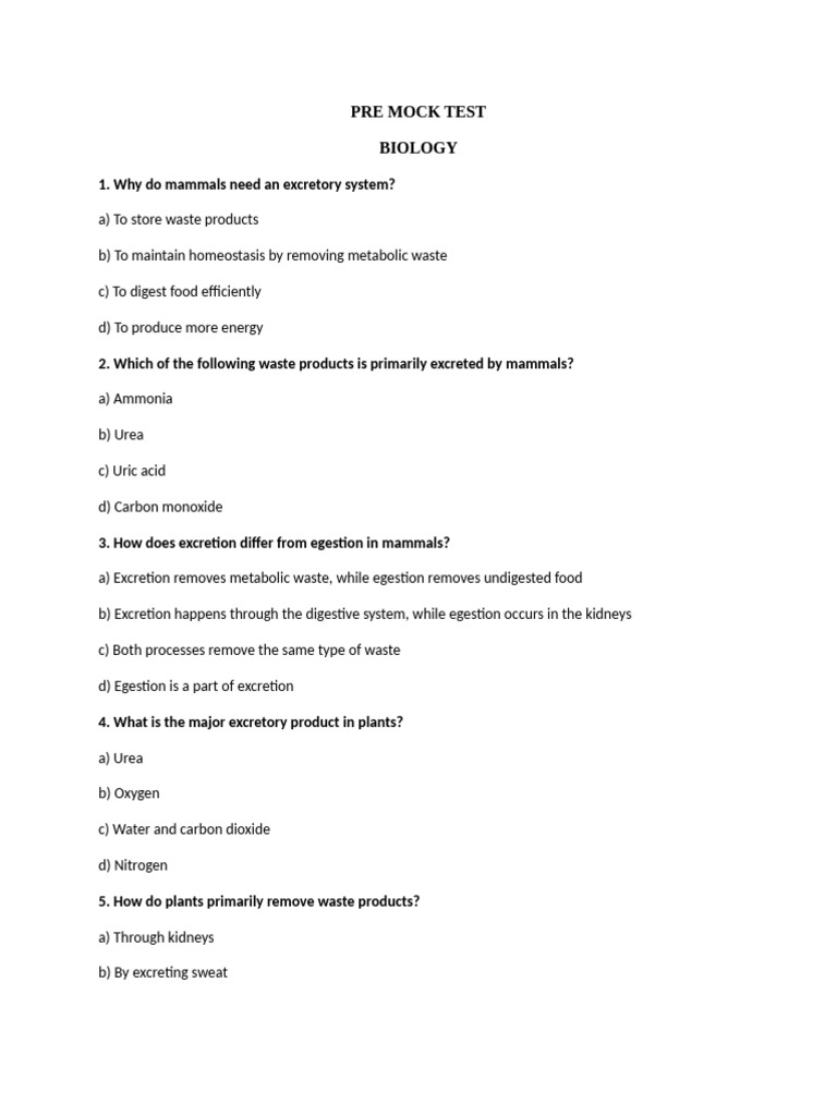 PRE MOCK | PDF | Excretion | Kidney