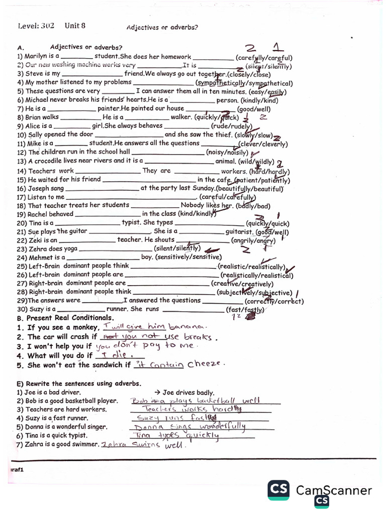 Adjectives or Adverbs Unit, 8 Conditions and Quantifiers | PDF