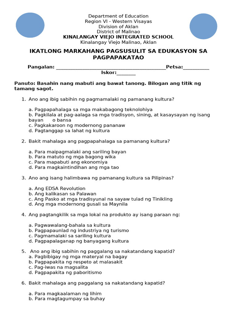 3rd Q Exam in GMRC | PDF