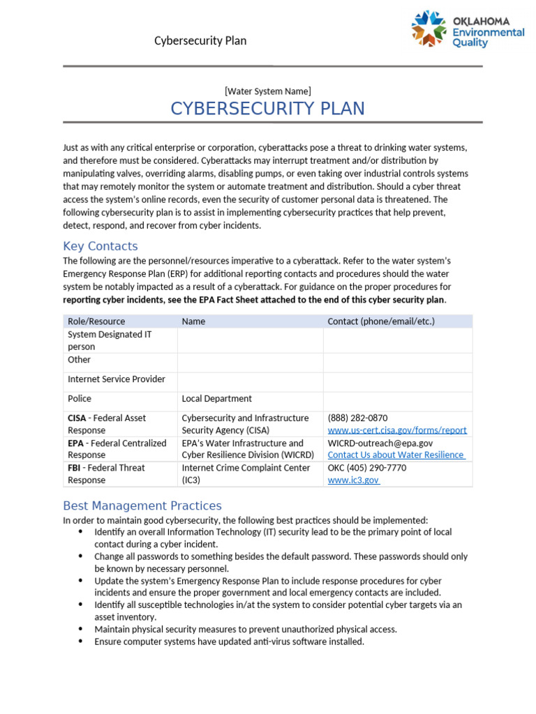 T34 Cybersecurity Plan Template | PDF | Security | Computer Security