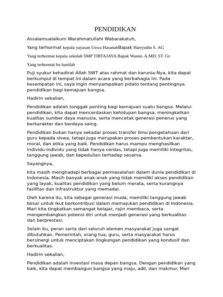 Pidato Pendidikan | PDF