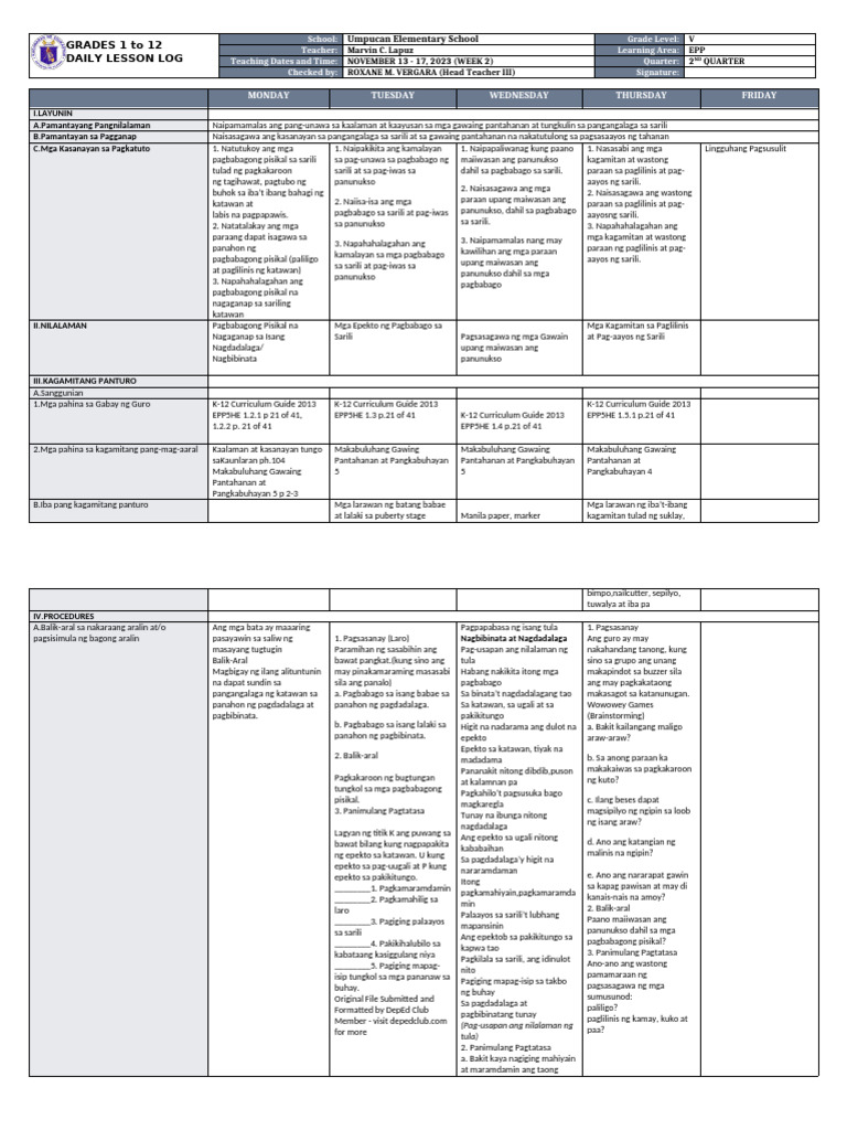 DLL - Epp 5 - Q2 - W2 | PDF