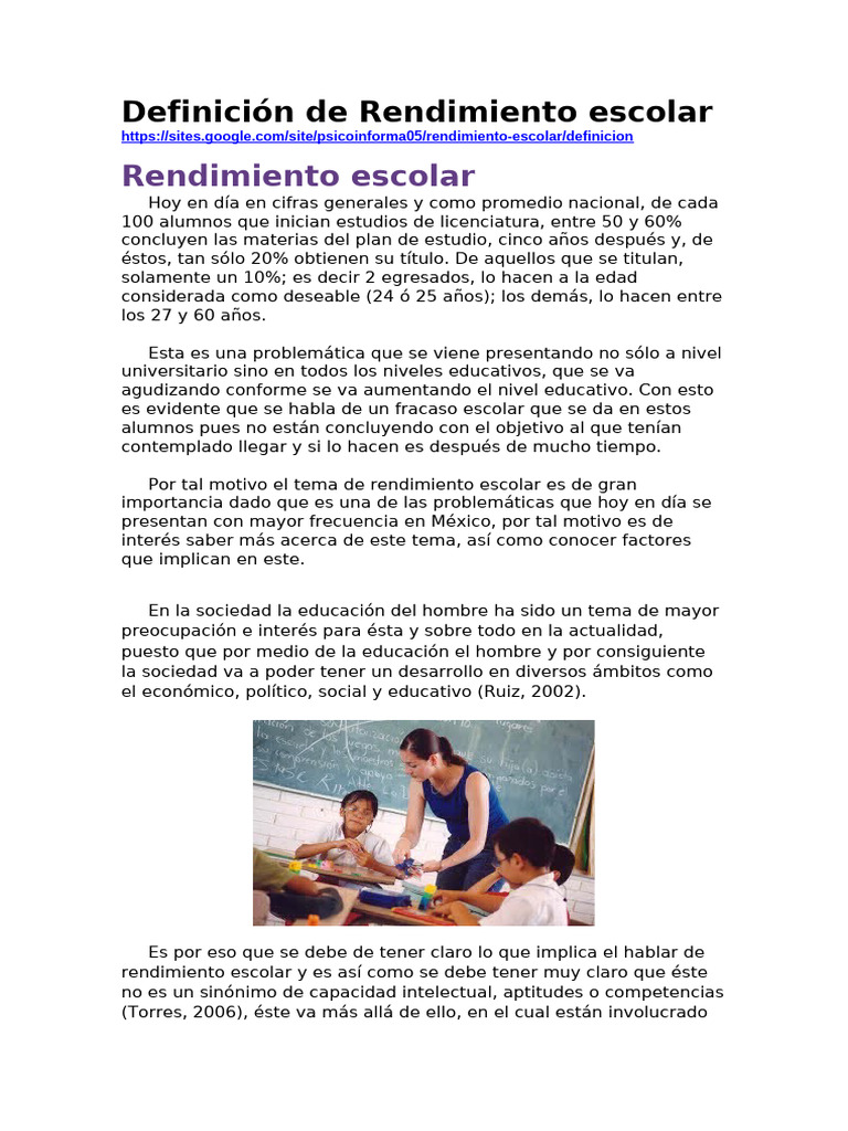Definición de Rendimiento Escolar | PDF | Evaluación | Cognición