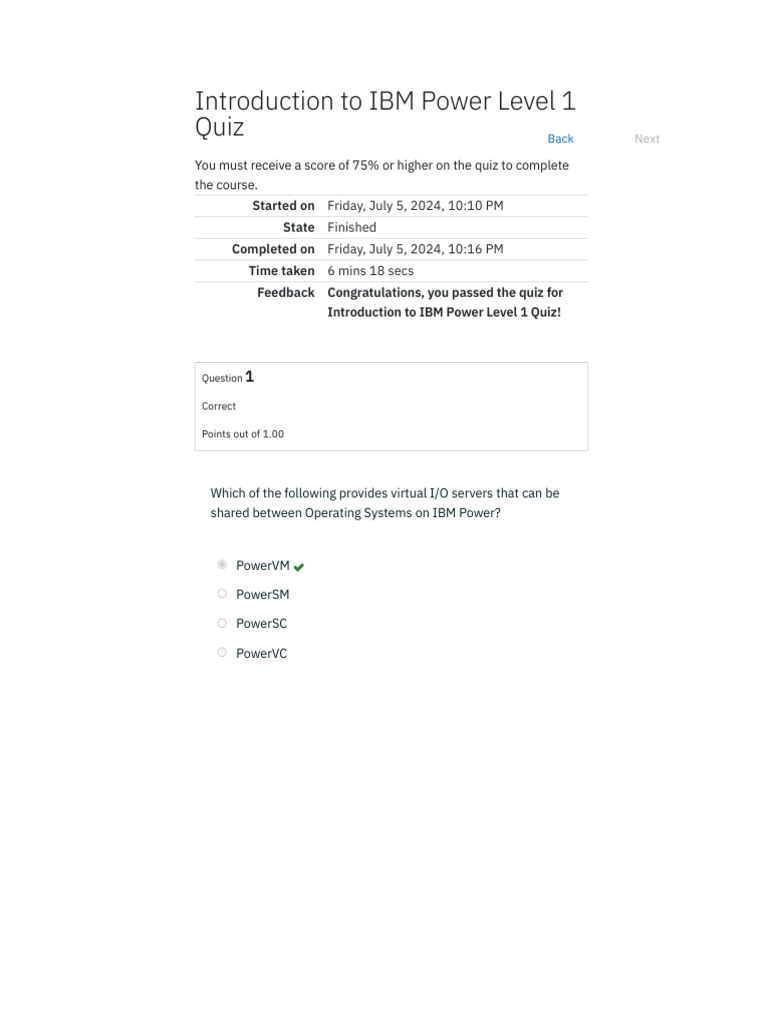 Introduction To IBM Power Level 1 Quiz - Attempt Review | PDF | Cloud ...