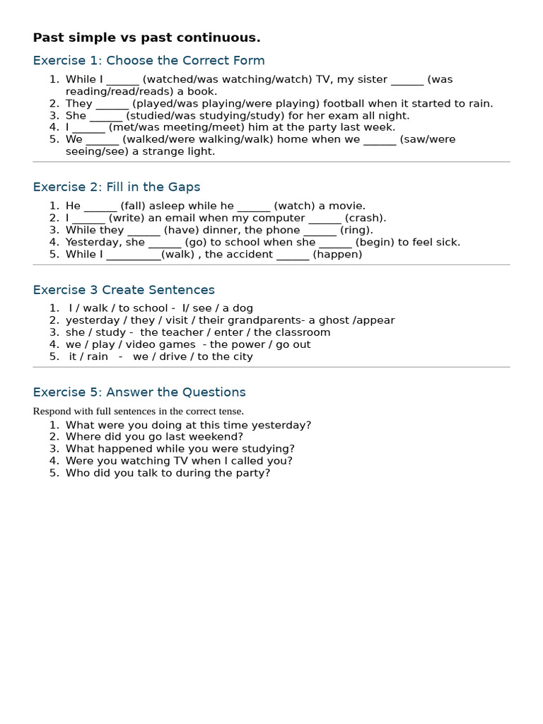 past simple vs continuos | PDF