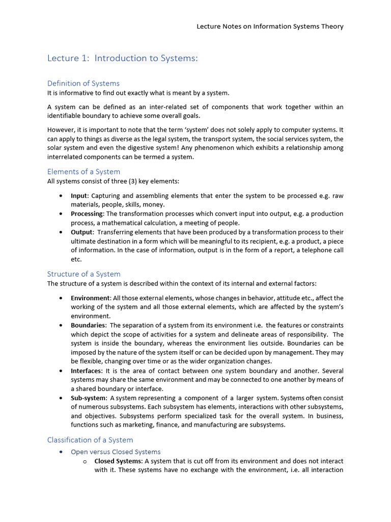 Overview of Information Systems Theory | PDF | System | Information System