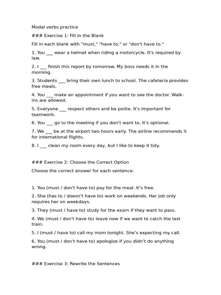 Modal verbs practice | PDF
