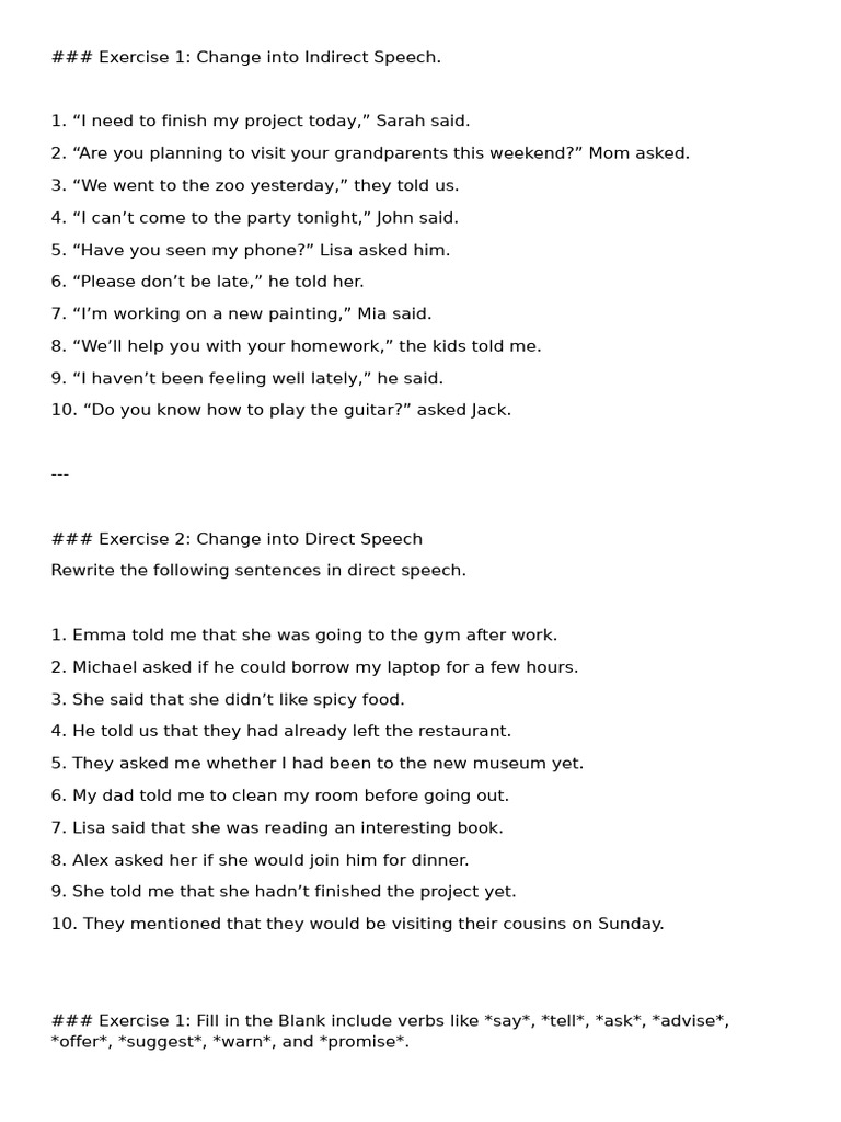 reported speech revision | PDF | Syntax | Grammar