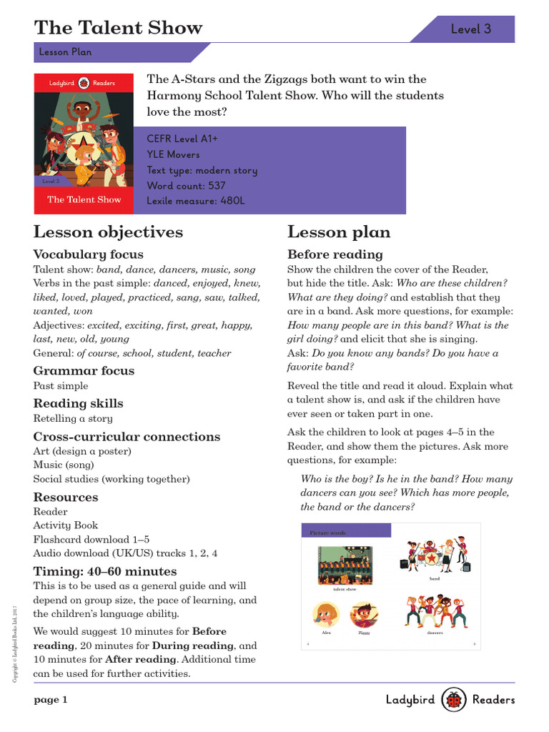 The Talent Show Lesson Plan LADYBIRD READERS LEVEL 3 | PDF | Learning ...