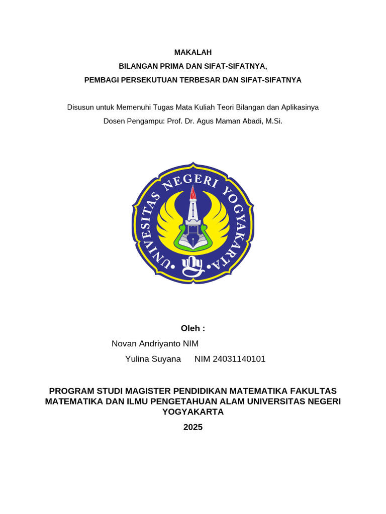 Makalah Bilangan Prima Dan Pembagi Persekutuan Terbesar | PDF