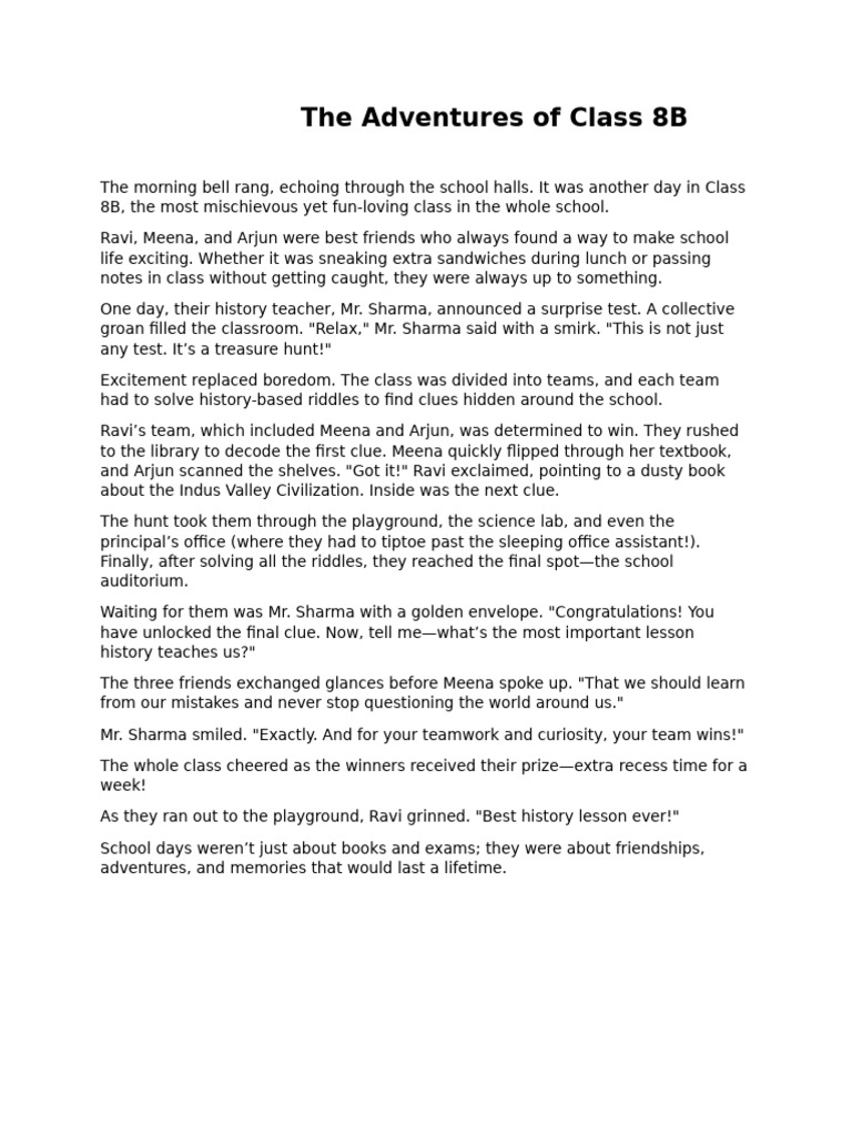 Class 8B's Epic Treasure Hunt Adventure | PDF
