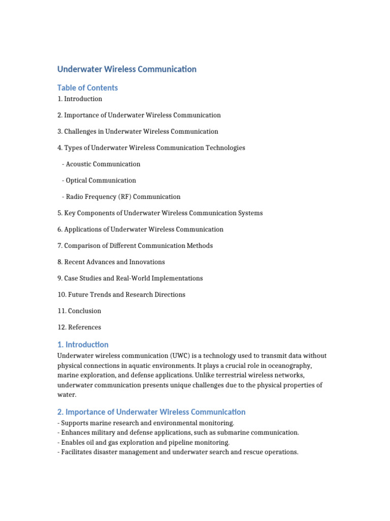 Underwater Wireless Communication | PDF | Wireless | Communication