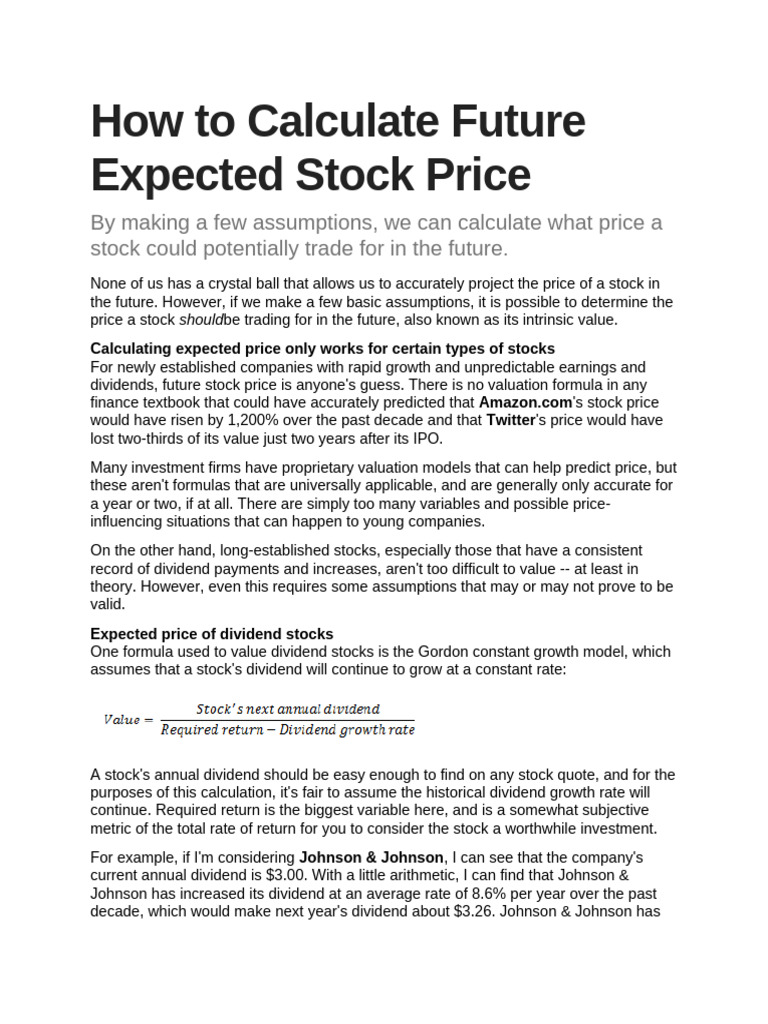 How to Calculate Future Expected Stock Price | PDF | Stocks ...