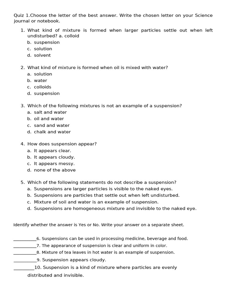 Summative Quiz in Science | PDF | Mixture | Solubility