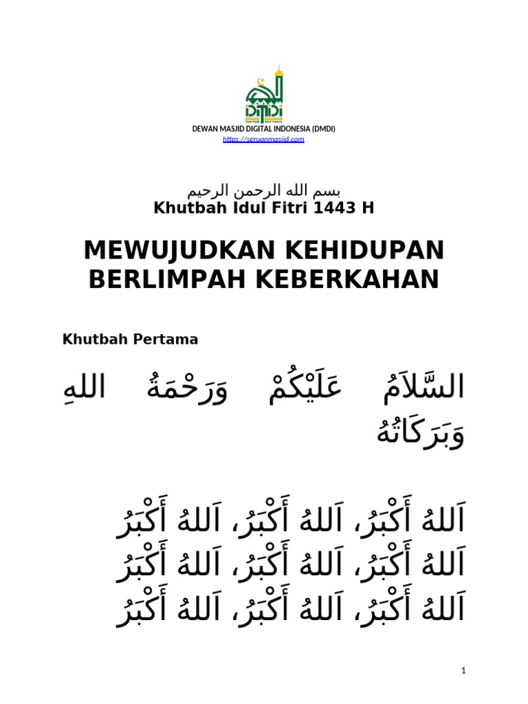 Khutbah Idul Fitri: Keberkahan dan Takwa | PDF