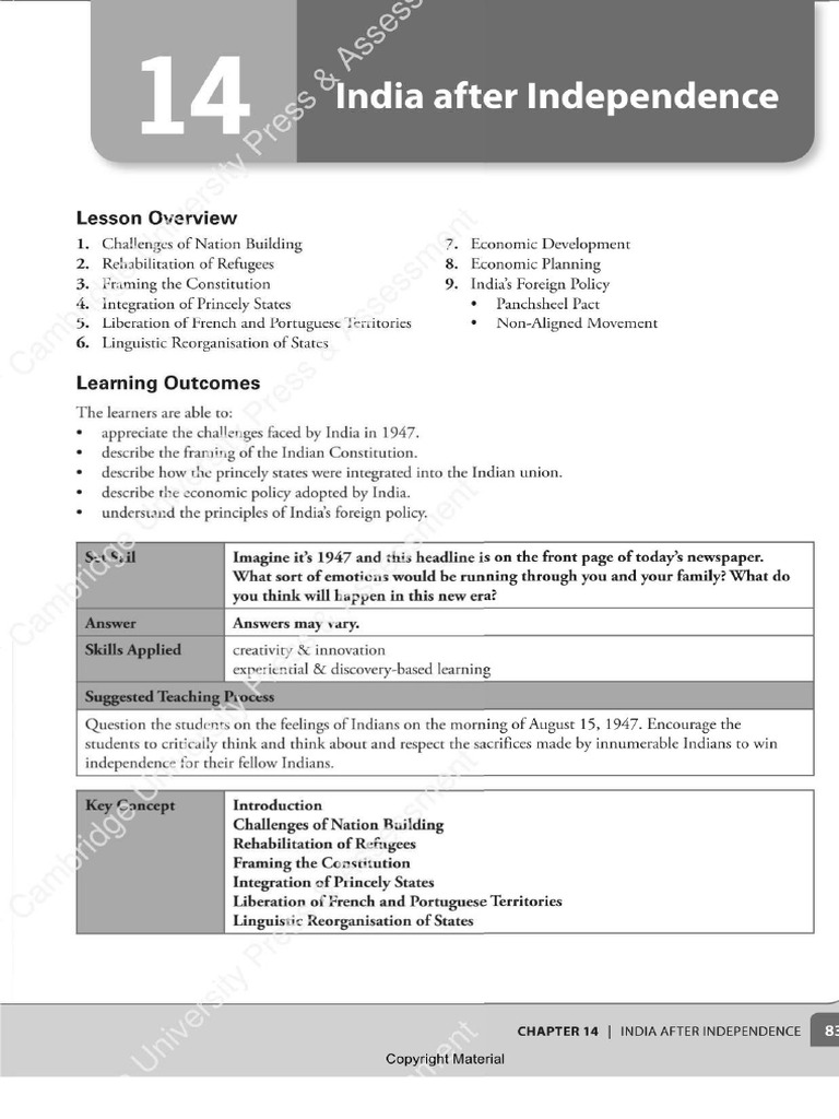 Term 3 - Grade 8 History CH 14 India After Independence | PDF