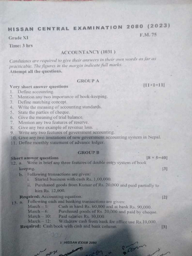 Accountancy Model Question 2080 Class 11 | PDF