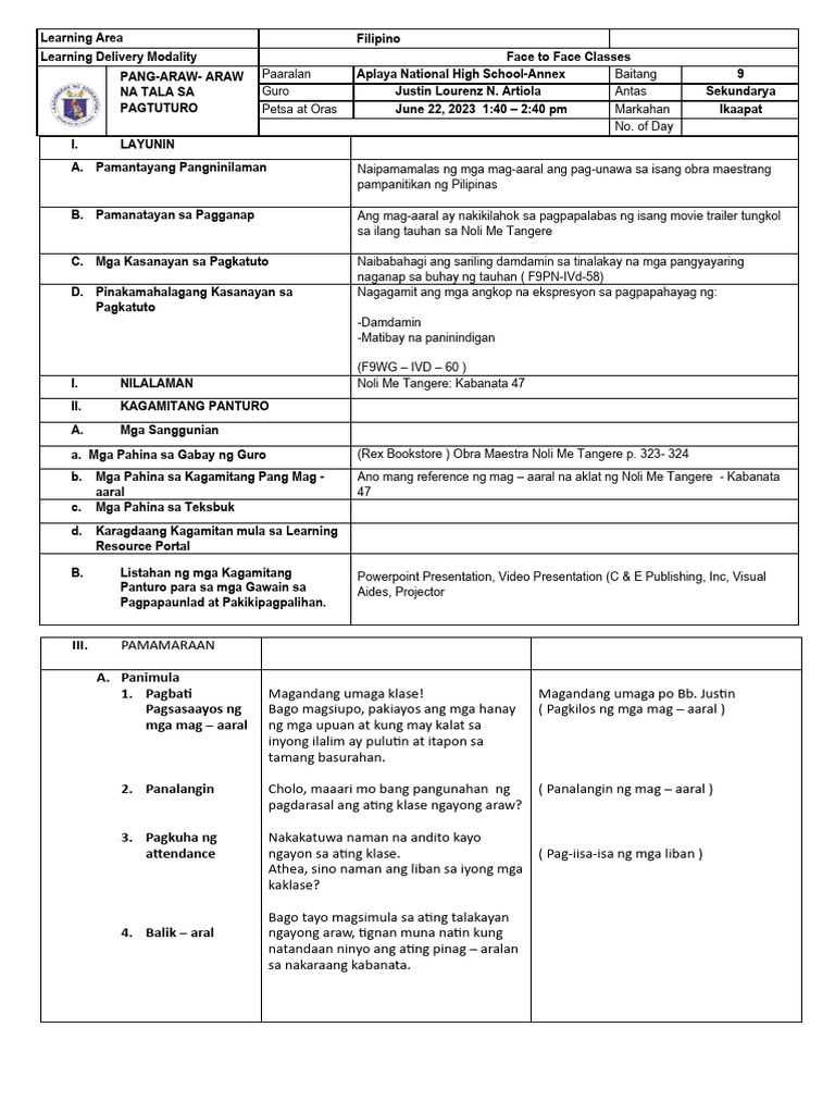 Lesson Plan Noli 2 | PDF