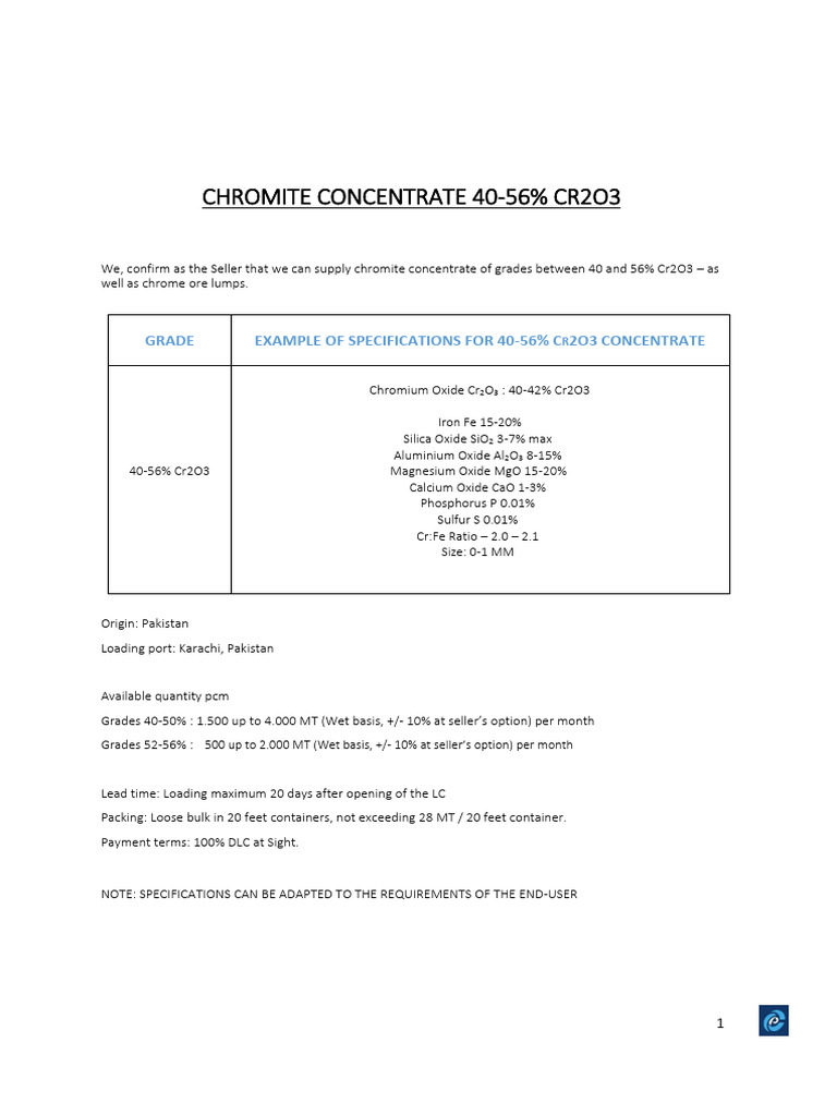 Specs Chrome Concentrate 25feb2025 | PDF