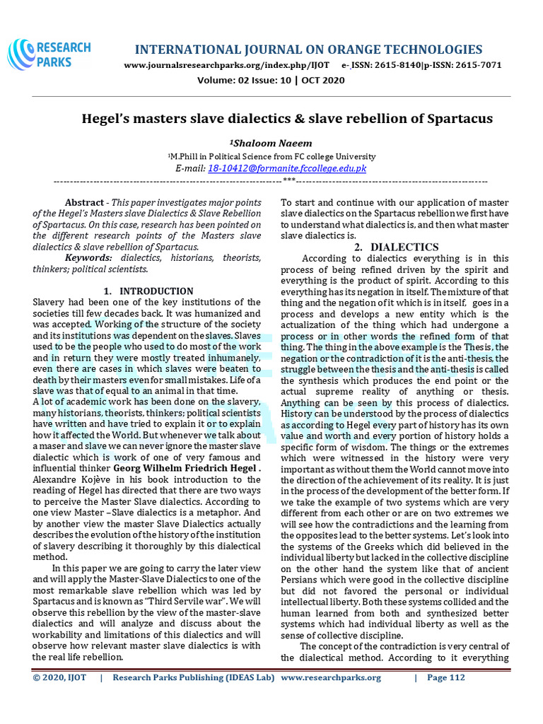 Hegels Masters Slave Dialectics Slave Re 7503210e | PDF | Spartacus