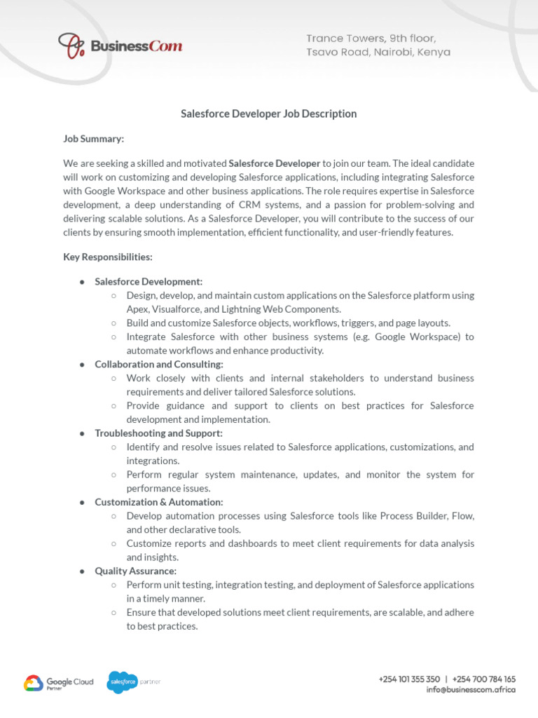 Salesforce Developer Job Description | PDF