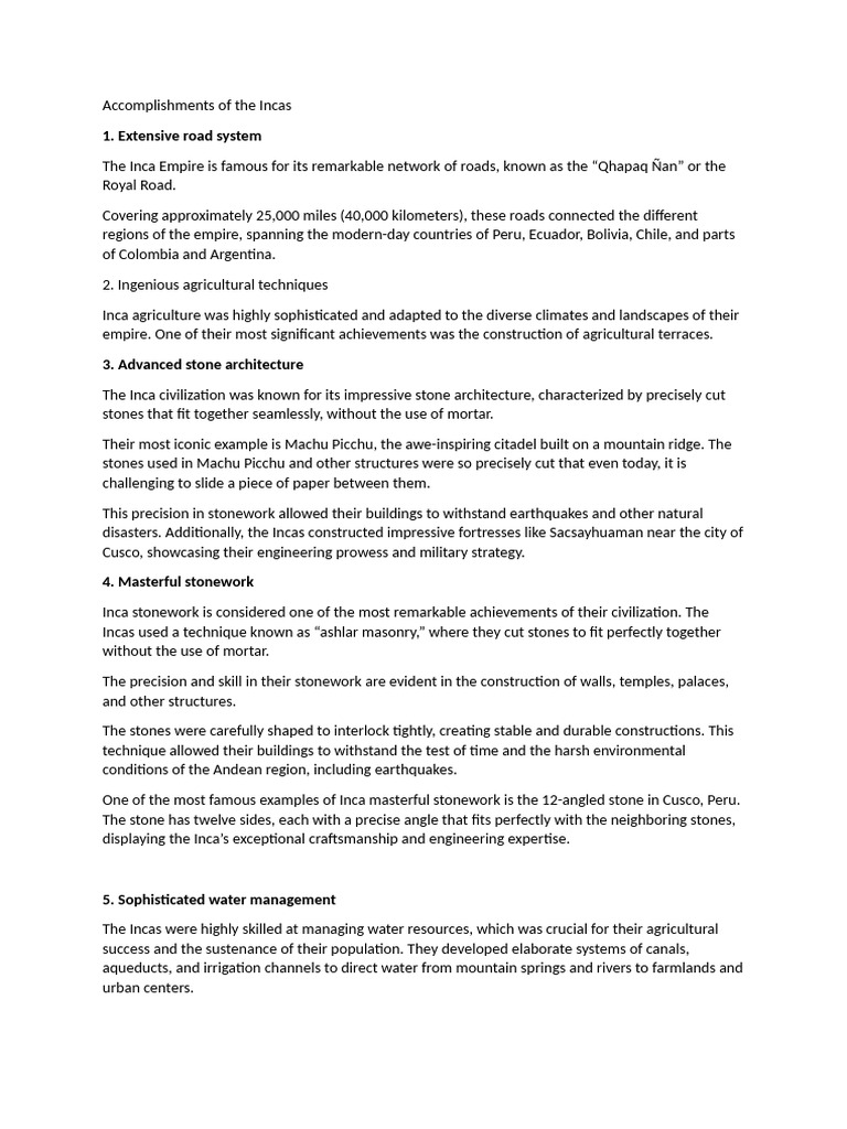 Accomplishments of The Incas | PDF | Inca Empire | Deities