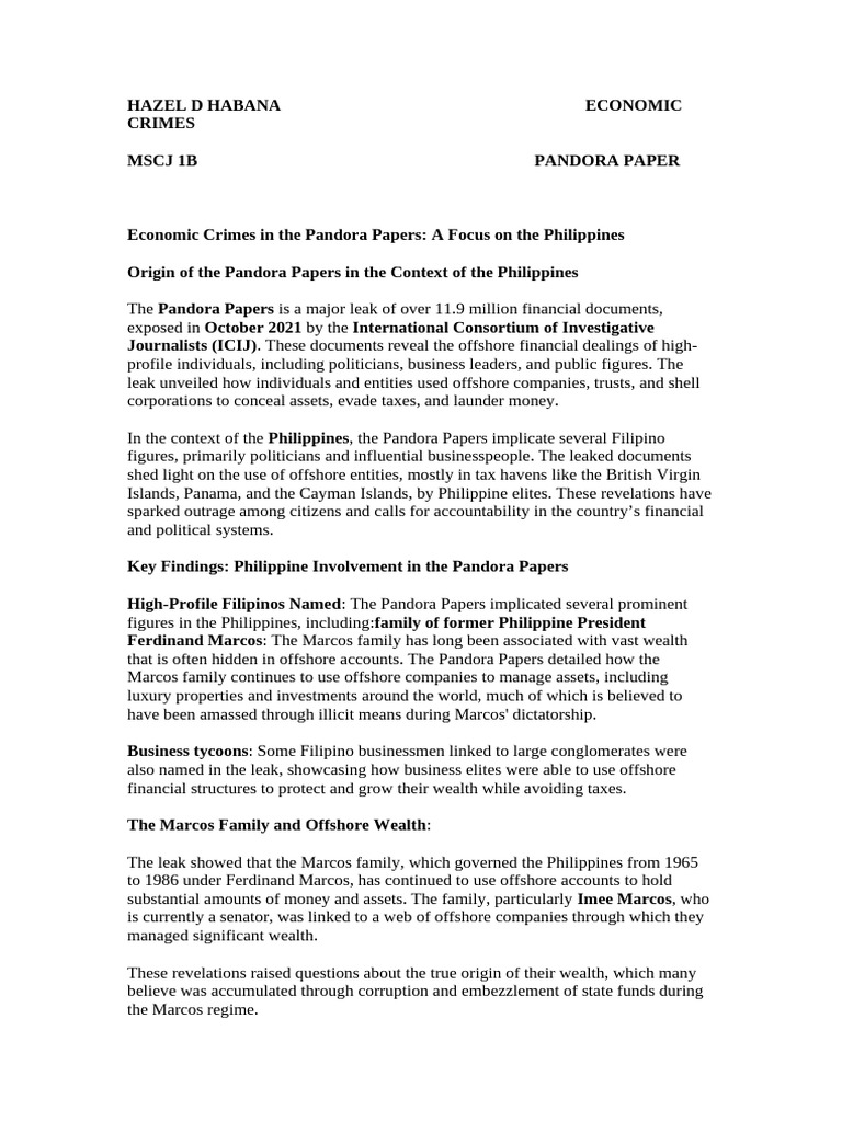 Pandora Paper in The Philippines Habana Hazel D | PDF | Tax Evasion ...