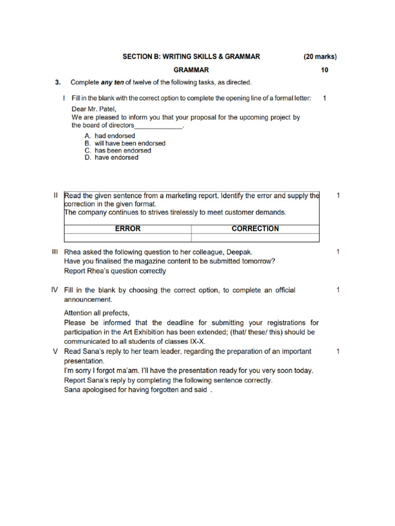 Class 10 English Grammar Pyqs | PDF