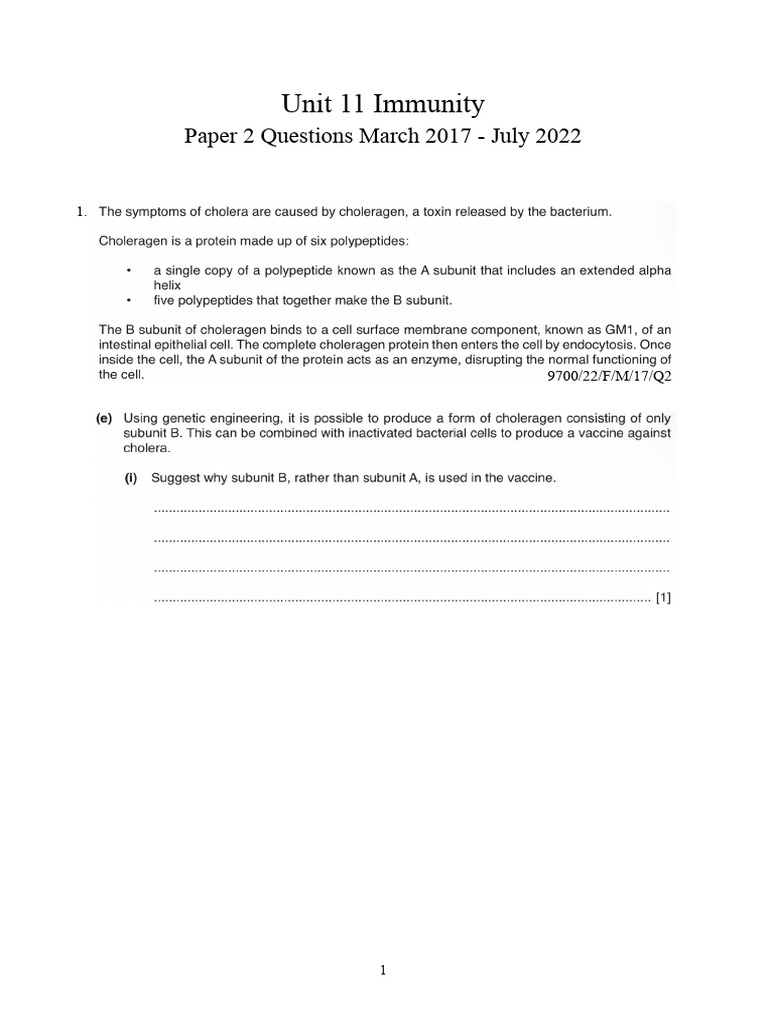 Unit 11. Immunity Paper 2 QP | PDF