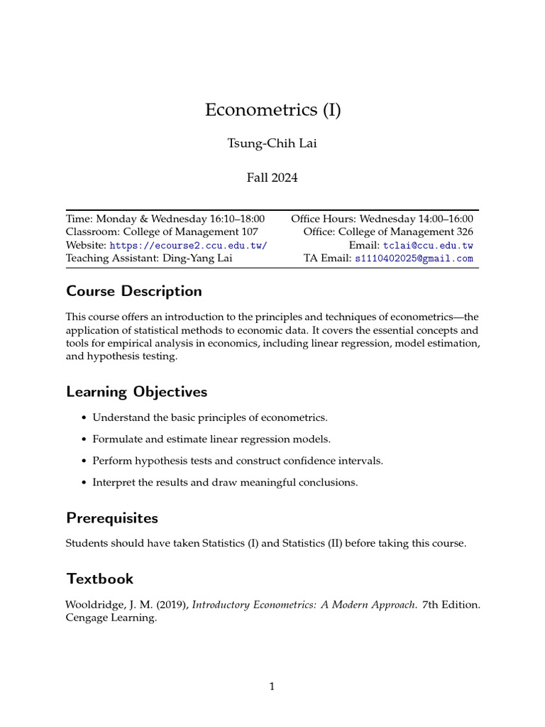 Econometrics Syllabus 2024 | PDF