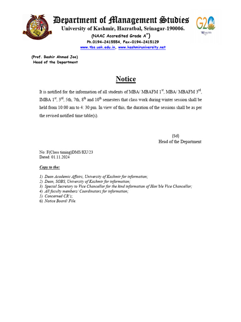 Winter Timing Notice | PDF