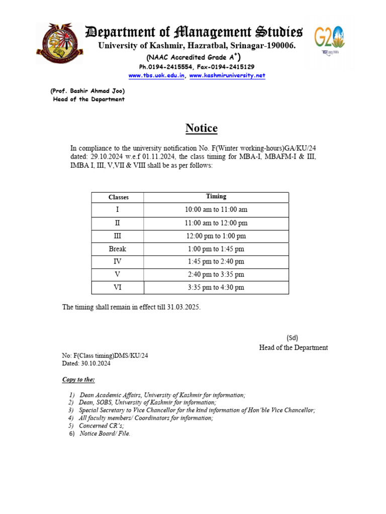 Time Table Winter Timing | PDF