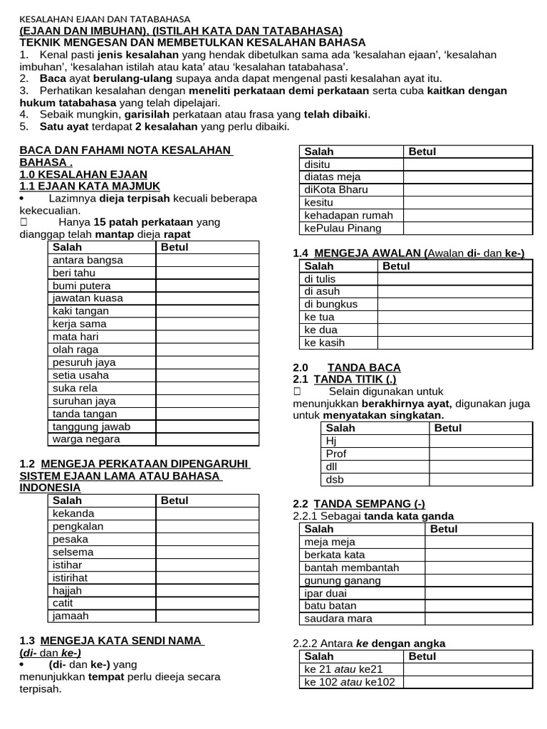 Latihan Kesalahan Ejaan Dan Tatabahasa 3mac2025 | PDF