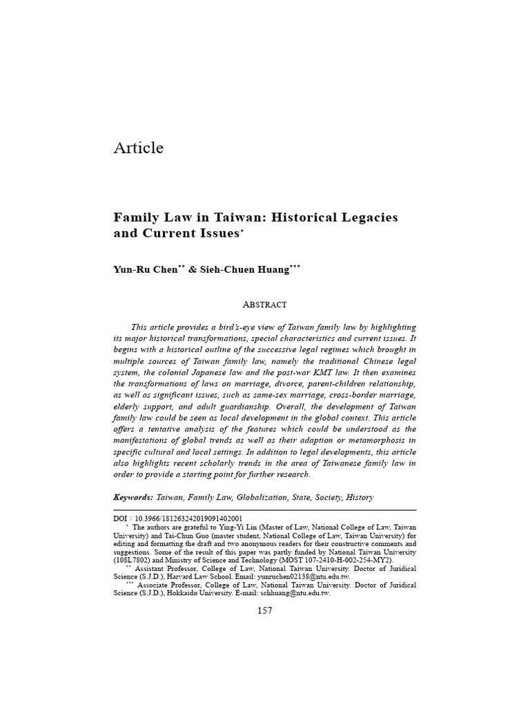 Shun-Ryu Chen_Sieh-Chuen Huang_Family Law in Taiwan | PDF | Marriage ...