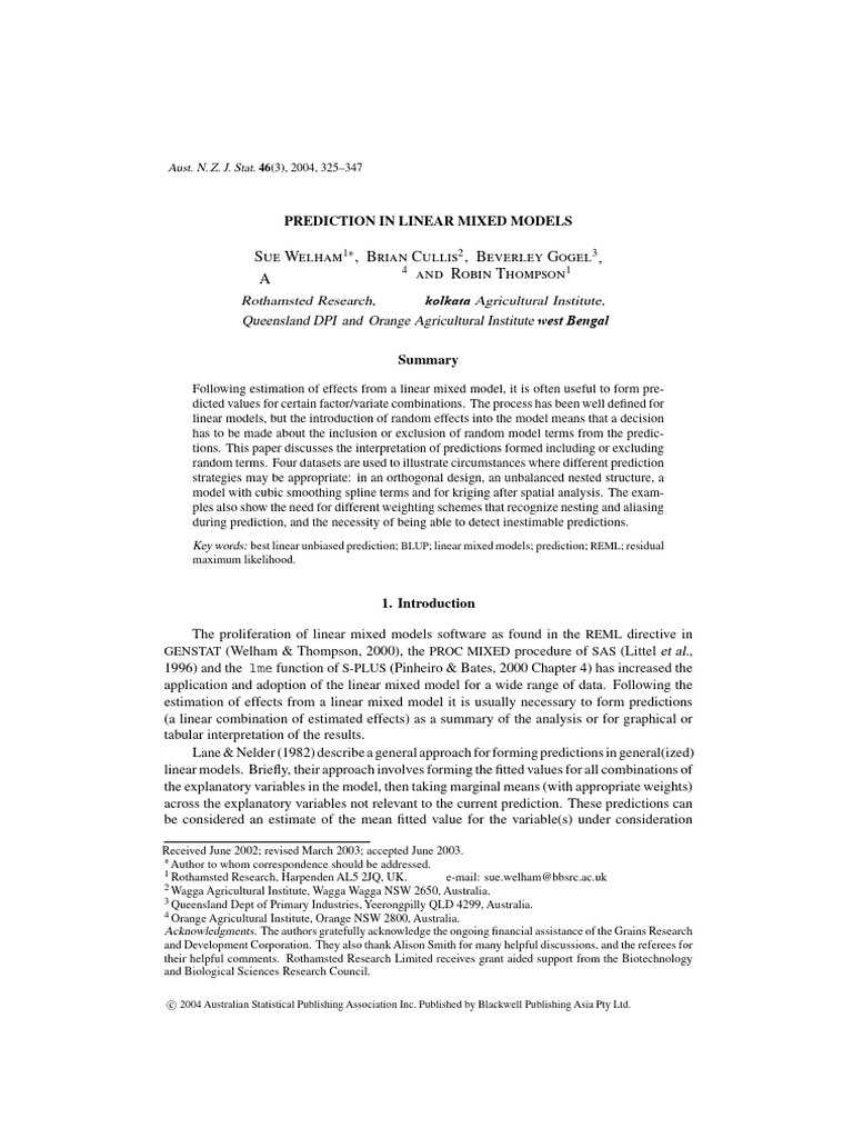 3.prediction in Linear Mixed Models | PDF | Dependent And Independent ...